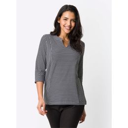 WITT Damen 3/4-Arm-Shirt mit Ringel-Muster, garngef&auml;rbt, schwarz-wei&szlig;-gestreift, Gr&ouml;&szlig;e 52