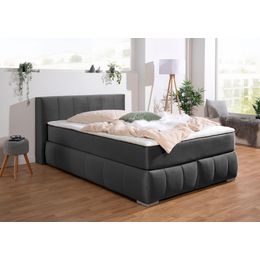 Boxspringbett Home Affaire "Chelles", grau (schiefer), B:147cm L:225cm, Samtoptik (100% Polyester);Bezug der Spiegelfl&auml;che Matratzendrell aus 100% Polyester;Struktur fein 100% Polyester), Komplettbetten, Boxspringbett, inkl. Kaltschaumtopper, in 5 Breiten und 3 Matratzenarten