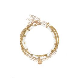 Lascana Fußketten Set '3 einzelne Fußkettchen in Boho Stil' mehrfarbig Gr. für Damen. Mit Zierperlen, Muscheln, Glitzerdetails