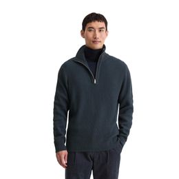 Marc O'Polo Troyer MARC O'POLO "aus Baumwoll-Schurwoll-Mix", Herren, Gr. L, blau (dunkelblau), Obermaterial: 68% Baumwolle, 17% Schurwolle, 8% Polyamid, 7% Polyester, unifarben, Pullover Troyer