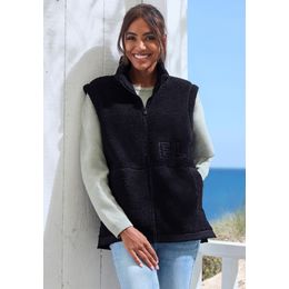 Fleeceweste ELBSAND, Damen, Gr. 38, schwarz, Obermaterial: 100% Polyester, unifarben, gerade hüftlang, Westen, mit seitlichen Reißverschlüssen und hohen Kragen