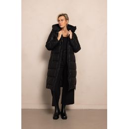 Langjacke Zhrill "ZHISI MAX NEW", Damen, Gr. L, schwarz, Web, Obermaterial: 53% Lyocell, 43% Baumwolle, 4% Elasthan, unifarben, regular fit knielang, Rundhals, Bündchen, Jacken, gesteppt, mit Kapuze