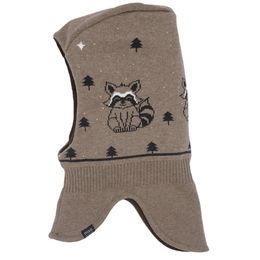 Schlupfmütze MaxiMo, Baby, Gr. 55, braun, Feinstrick, Baumwolle, gemustert, Mützen, im Waschbär-Design