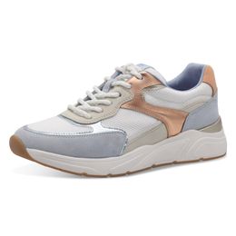 Plateausneaker Tamaris, Damen, Gr. 36, blau (hellblau kombiniert), Leder, Lederimitat, Textil, kontrastfarbene Details, Sportlich, Schuhe, Freizeitschuh, Halbschuh, Schnürschuh mit gepolstertem Schaftrand