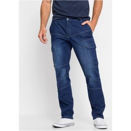 bonprix Regular Fit Cargo-Stretch-Jeans Straight, blau, mit Baumwolle