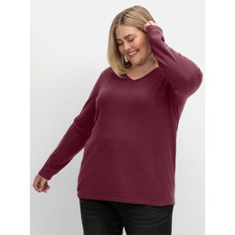 sheego Damen V-Ausschnitt-Pullover in flauschiger Qualität, bordeaux, Größe 44/46