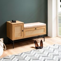 Schuhbank FineBuy Schuhregal 100 cm Garderobe mit Sitzbank Rattan Eiche Klein