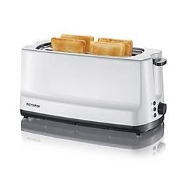 Severin Automatik-Toaster AT 2234, 1.400 W, 2 Langschlitze 230 mm, Brotscheibenzentrierung, Auftauen/Aufwärmen, Röstzeitelektronik, B 390 x H 185 x T 180 mm, Weiß/Grau