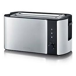 Severin Langschlitz-Toaster AT 2590, 1.400 W, für 4 Scheiben oder 2 große Brotscheiben, Brotscheibenzentrierung, Brötchenaufsatz, Edelstahl/Schwarz