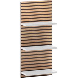 Wandregal Welltime "Katta, Breite 30 cm", weiß (mattweiß, akustikprint), B:30,3cm H:70,2cm T:17,4cm, FSC-zertifizierter Holzwerkstoff, Regale, Drei Ablageböden, Rückwand in Akustikoptik
