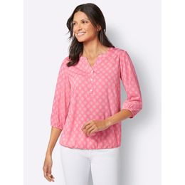 Schlupfbluse Classic Basics, Damen, Gr. 38, pink (flamingo, ecru, bedruckt), 100% Polyester, gemustert, Rundhals, Blusen Schlupfbluse