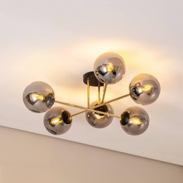 Euluna Deckenleuchte Glassy, 6-flg., schwarz/gold/grafit