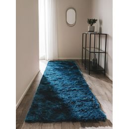 benuta Nest Hochflor Shaggyteppich Whisper Blau 80x300 cm - Bettvorleger für Schlafzimmer