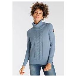 Rollkragenpullover Kangaroos, Damen, Gr. 44-46 (L), blau (lightblau melange), Strick, Obermaterial: 60% Baumwolle, 40% Polyacryl, Zopfmuster, meliert, figurumspielend hüftbedeckend, Rippbündchen, Pullover, mit tollem Zopf-Strickmuster
