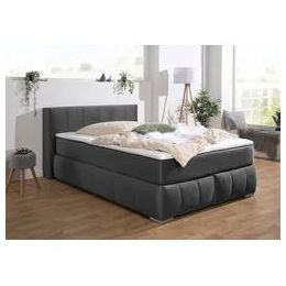 Boxspringbett Home Affaire "Chelles", grau (schiefer), B:147cm L:225cm, Samtoptik (100% Polyester);Bezug der Spiegelfläche Matratzendrell aus 100% Polyester;Struktur fein 100% Polyester), Komplettbetten, Boxspringbett, inkl. Kaltschaumtopper, in 5 Breiten und 3 Matratzenarten