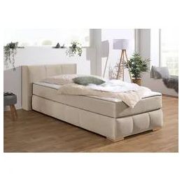 Boxspringbett Home Affaire "Chelles", beige, B:107cm L:225cm, Samtoptik (100% Polyester);Bezug der Spiegelfläche Matratzendrell aus 100% Polyester;Struktur fein 100% Polyester), Komplettbetten, Boxspringbett, inkl. Kaltschaumtopper, in 5 Breiten und 3 Matratzenarten
