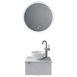 Badmöbel-Set SAPHIR "Serie 6915", weiß (schneeweiß glanz, marmor weiß), B:51cm H:200cm T:35cm, Kastenmöbel-Sets, Gäste-Bad, mit LED-Spiegel und 1 Tür