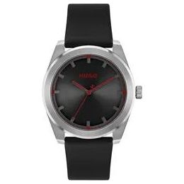 Quarzuhr Hugo "BRIGHT", schwarz (schwarz, schwarz), Armbanduhren, Herren, Armbanduhr, Herrenuhr, Mineralglas, Lederarmband