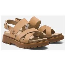 Sandale Timberland "Clairemont Way CROSS STRAP SANDAL", Gr. 39,5 (8,5), beige (md bei nubuc), Leder, Sportlich, Schuhe