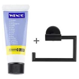 Toilettenpapierhalter Wenko "Modell Bosio", schwarz, B:15cm H:10,5cm L:6,5cm, Edelstahl, Toilettenpapierhalter, inkl. Power-Loc Kleber, Edelstahl, Befestigen ohne Bohren