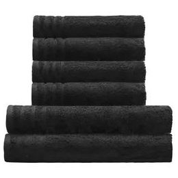 Handtuch Set Kleine Wolke "Royal, 6 Stück (4 Handtücher 50/100 cm + 2 Duschtücher 70/140 cm)", schwarz, 6 Stk., Frottier, Obermaterial: 100% Baumwolle, Handtuch-Sets, Uni Farben, mit Bordüre, weich, in verschiedenen Sets erhältlich