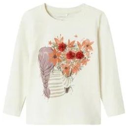 Langarmshirt name it "NMFOTREA LS TOP BOX", Mädchen, Gr. 104, weiß (cloud dancer), Jersey, Obermaterial: 100% Baumwolle, bedruckt, casual, regular fit, Rundhals, Langarm, Shirts