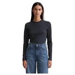 Marc O'Polo Langarmshirt MARC O'POLO DENIM, Damen, Gr. L, blau depths, Rippware, Obermaterial: 96% Baumwolle, 4% Elasthan, unifarben, slim fit normal, Rundhals, abgesteppte Kante, Shirts, Rundhalsausschnitt, slim fit, Bio-Baumwolle