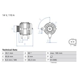 Bosch Generator 14V 110A f&uuml;r SKODA VW SEAT AUDI 03F903023E 0 986 086 330
