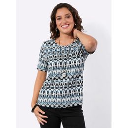 WITT WEIDEN Kurzarmshirt in hellblau-marine-bedruckt | Gr.: 36