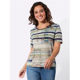 WITT WEIDEN Kurzarmshirt in khaki-sesam-bedruckt | Gr.: 40