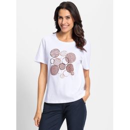 WITT WEIDEN Kurzarm-Shirt in wei&szlig;-rotbraun-bedruckt | Gr.: 48
