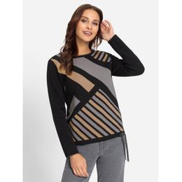 WITT WEIDEN Langarm-Pullover in schwarz-camel-gemustert | Gr.: 40