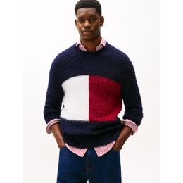 Strickpullover Tommy Hilfiger "ALPACA BLEND BIG FLAG CREW NECK", Herren, Gr. S, desert sky, Strick, Obermaterial: 56% Wolle, 24% Polyamid, 14% Alpaka, 6% Elasthan, unifarben mit Farbeinsätzen, regular fit normal, Rundhals, eingesetzt gerader Abschluss, Pullover, Regular fit