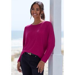 Langarmshirt Vivance "in modischer Struktur-Optik", Damen, Gr. 32/34, pink (beere), Strick, Obermaterial: 55% Polyester (REPREVE), 42% Viskose, 3% Elasthan, Strukturmuster, figurumspielend, Rundhals, Shirts Langarmshirt, aus pflegeleichter Strickqualit&auml;t mit Viskose