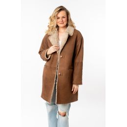 Ledermantel Mauritius "MWXofia OS", Damen, Gr. XXL, camel, Fellimitat: 100% Polyester. Obermaterial: 100% Schafsleder. Futter: 100% Baumwolle. Ärmelfutter: 100% Polyester, unifarben, oversize ca. Mitte Oberschenkel, abgesteppt, Mäntel, mit Reverskragen, Oversized Fit