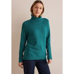 Strickpullover Cecil, Damen, Gr. L (42), grün (petrol grün melange), Web, 37% Baumwolle, 34% Polyacryl, 26% Polyester, 3% Elasthan, unifarben, gerade normal, hoch geschlossener Ausschnitt, Bündchen, Pullover, im Melange Look
