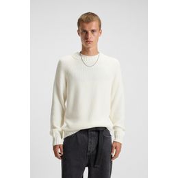 Strickpullover HUGO BLUE "Sonnee", Herren, Gr. L, weiß (open weiß121), Strick, Obermaterial: 100% Baumwolle, unifarben, Casual, relaxed fit normal, Rundhals, Rippstrickbündchen, Pullover