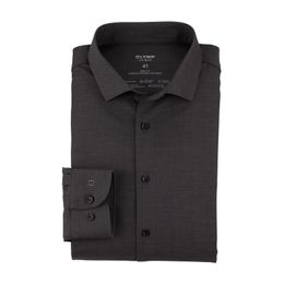 Businesshemd OLYMP "24/7 - Level 5", Herren, Gr. 45, N-Gr, grau (anthrazit), Web, Obermaterial: 64% Baumwolle, 27% Polyester, 9% Elasthan, Casual, körpernah, 2-Knopf-Manschette, Hemden, mit feiner Struktur