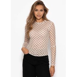 SASSYCLASSY Mesh Langarmshirt mit Punkten in Beige | Gr.: S
