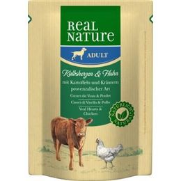 REAL NATURE Nassfutter Hund, Adult, Kalbsherzen und Huhn 24x300 g