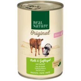 REAL NATURE Original Nassfutter Katze, Kitten Kalb und Geflügel mit Lachsöl 24x400 g