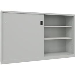 Pavoy Schwerlast-Schiebet&uuml;renschrank, H&ouml;he 1200 mm, Vollblecht&uuml;ren, BxT 2000 x 500 mm, mit Trennwand und 2 x 2 Fachb&ouml;den, T&uuml;r lichtgrau