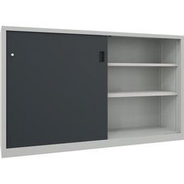 Pavoy Schwerlast-Schiebet&uuml;renschrank, H&ouml;he 1200 mm, Vollblecht&uuml;ren, BxT 2000 x 500 mm, mit Trennwand und 2 x 2 Fachb&ouml;den, T&uuml;r anthrazit