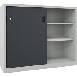 Pavoy Schwerlast-Schiebet&uuml;renschrank, H&ouml;he 1200 mm, Vollblecht&uuml;ren, BxT 1500 x 600 mm, mit Trennwand und 2 x 2 Fachb&ouml;den, T&uuml;r anthrazit