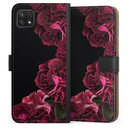 DeinDesign Galaxy A22 5G Handy Klapph&uuml;lle Handyh&uuml;lle aus Kunst Leder schwarz Flip Case Vintage Rose Pink Sideflip mit langer Lasche