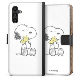 DeinDesign Galaxy A13 5G Handy Klapph&uuml;lle Handyh&uuml;lle aus Kunst Leder schwarz Flip Case Snoopy Love Peanuts Sideflip mit langer Lasche