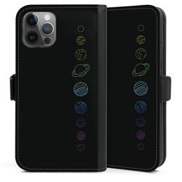 DeinDesign iPhone 12 Handy Klapph&uuml;lle Handyh&uuml;lle aus Kunst Leder schwarz Flip Case Planet Universe Weltall Sideflip mit Lasche