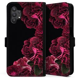 DeinDesign Galaxy A32 5G Handy Klapph&uuml;lle Handyh&uuml;lle aus Kunst Leder schwarz Flip Case Rose Vintage Pink Sideflip mit langer Lasche