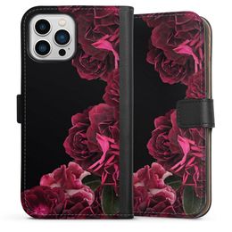 DeinDesign iPhone 13 Pro Max Handy Klapph&uuml;lle Handyh&uuml;lle aus Kunst Leder schwarz Flip Case Vintage Rose Pink Sideflip mit langer Lasche