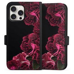 DeinDesign iPhone 15 Pro Max Handy Klapph&uuml;lle Handyh&uuml;lle aus Kunst Leder schwarz Flip Case Vintage Rose Pink Sideflip mit Lasche